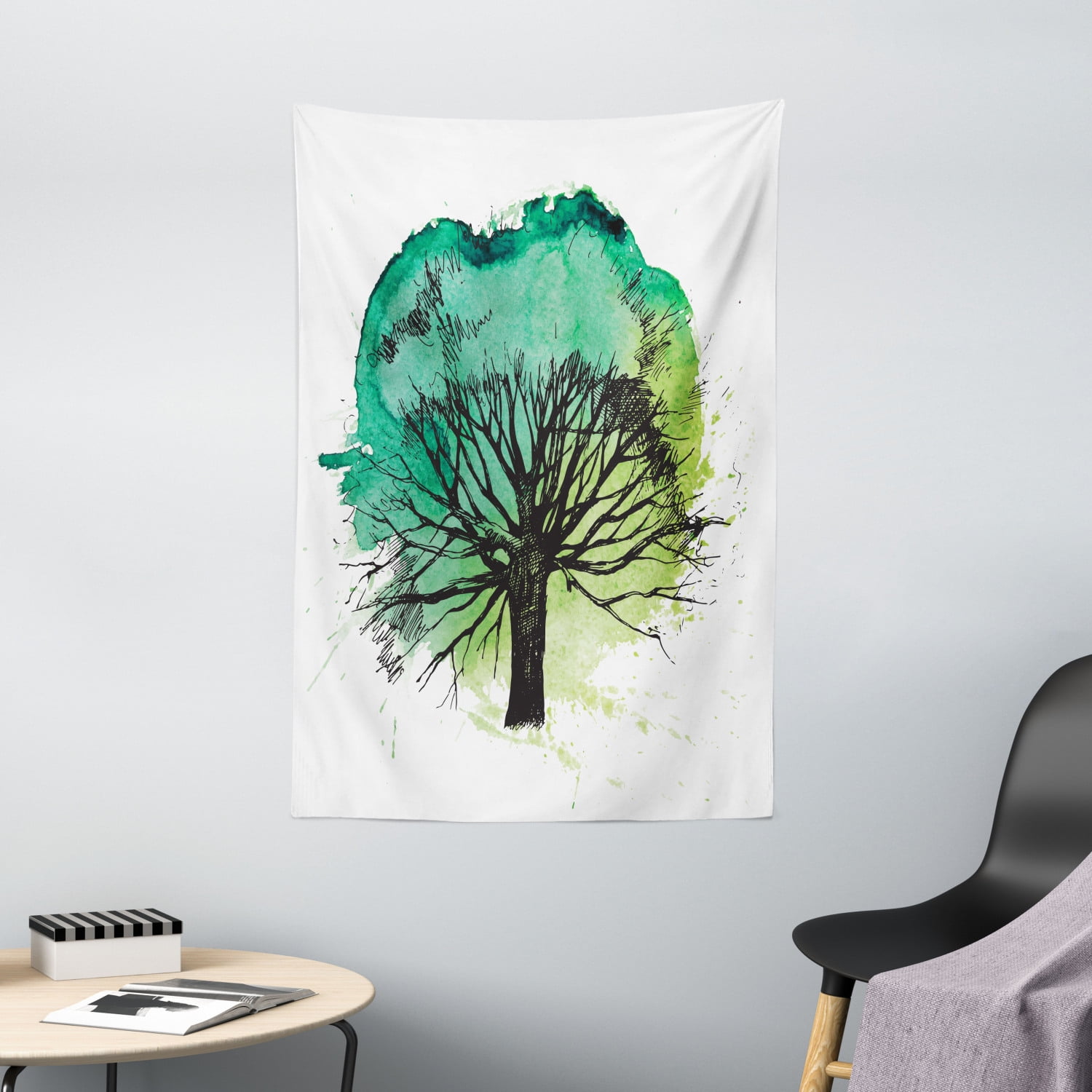 Willow Tree Tapestry, Sketched Silhouette with Branches and Blended ...