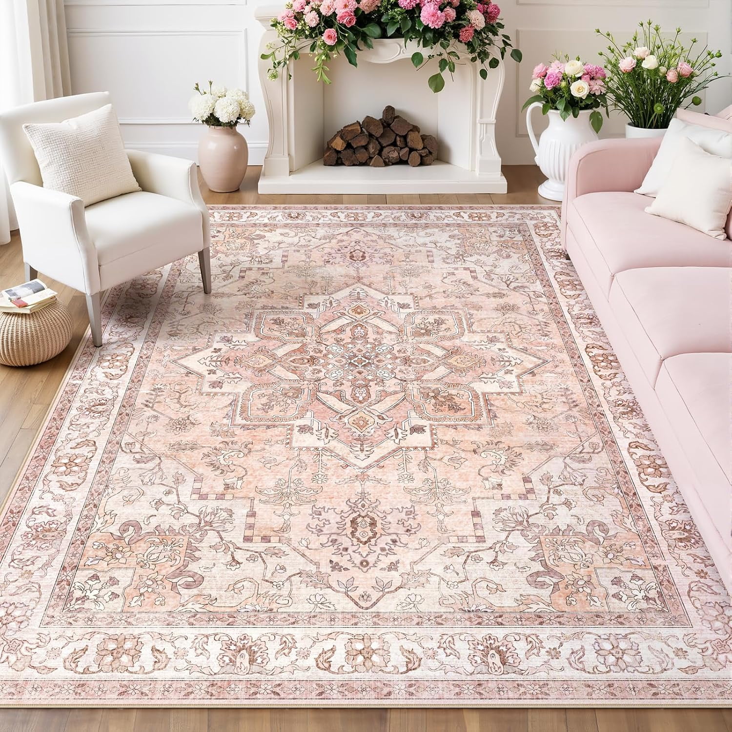 Click here for Yantong Pink Area Rug 5x7 Washable Rugs For Living... prices