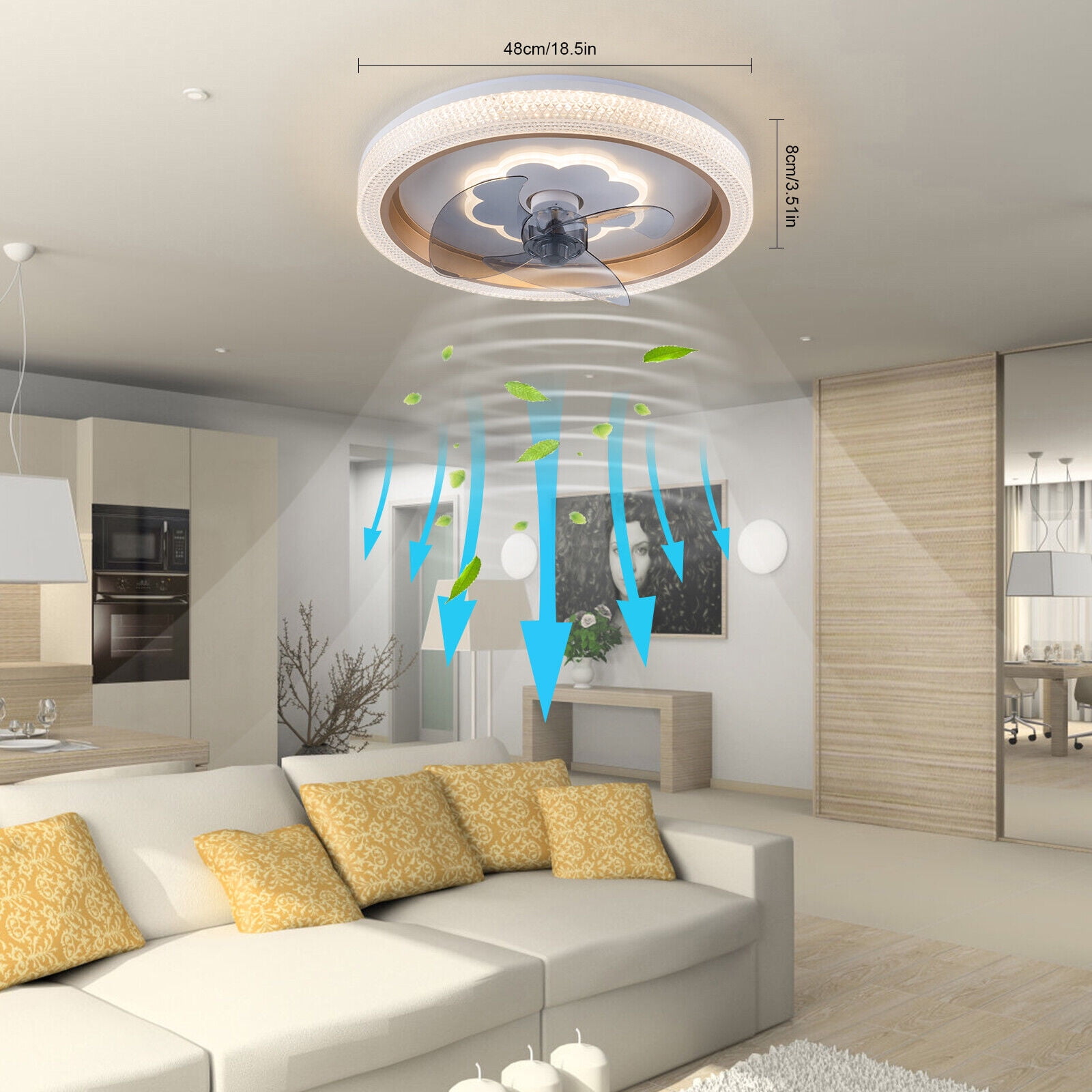 Modern LED Ceiling Fan with Light Bedroom Living Room Fan Lamp with ...