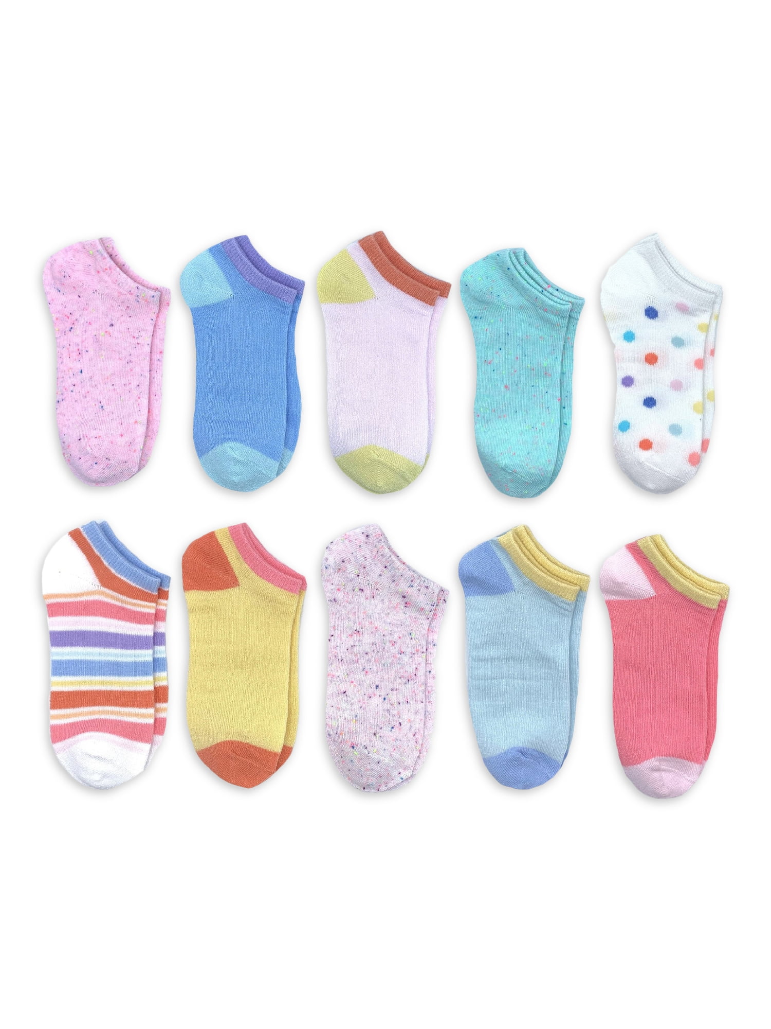 Wonder Nation Girls No-Show Socks, 10-Pack, Sizes S-L - Walmart.com
