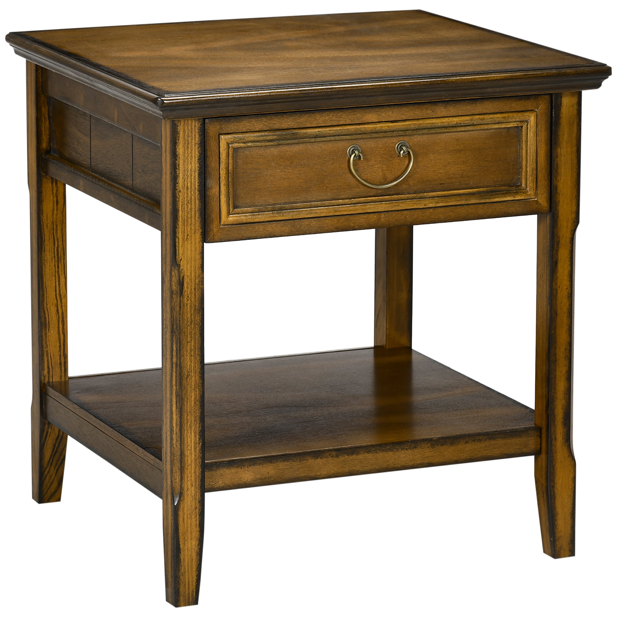 HOMCOM Vintage Farmhouse Side Table with Storage, Rustic End Table ...