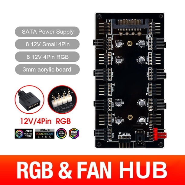 1 To 8 Multi Way RGB PWM HUB 12V/4 Pin for Fan Motherboard (SATA+Shell ...