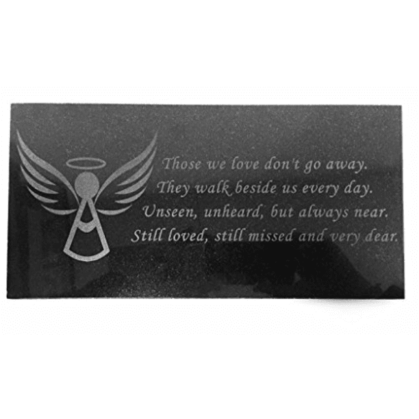 3D Laser Engraved Black Granite Stone Angel Memorial Marker 12 x 6 ...