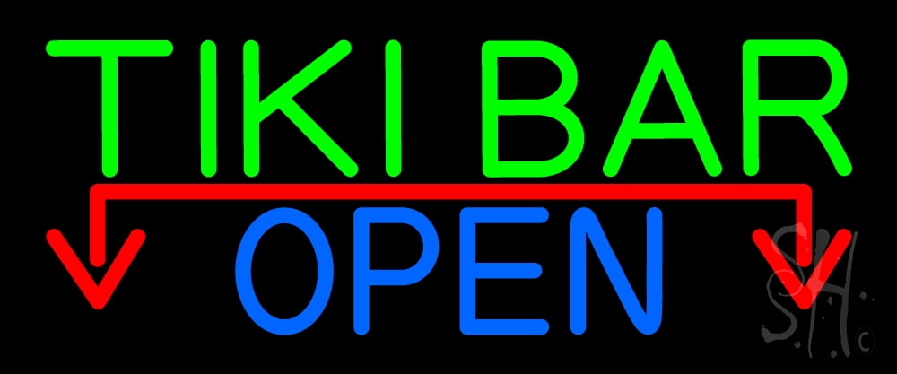 Tiki Bar Open With Arrow LED Neon Sign 6 x 15 - inches, Clear Edge Cut ...