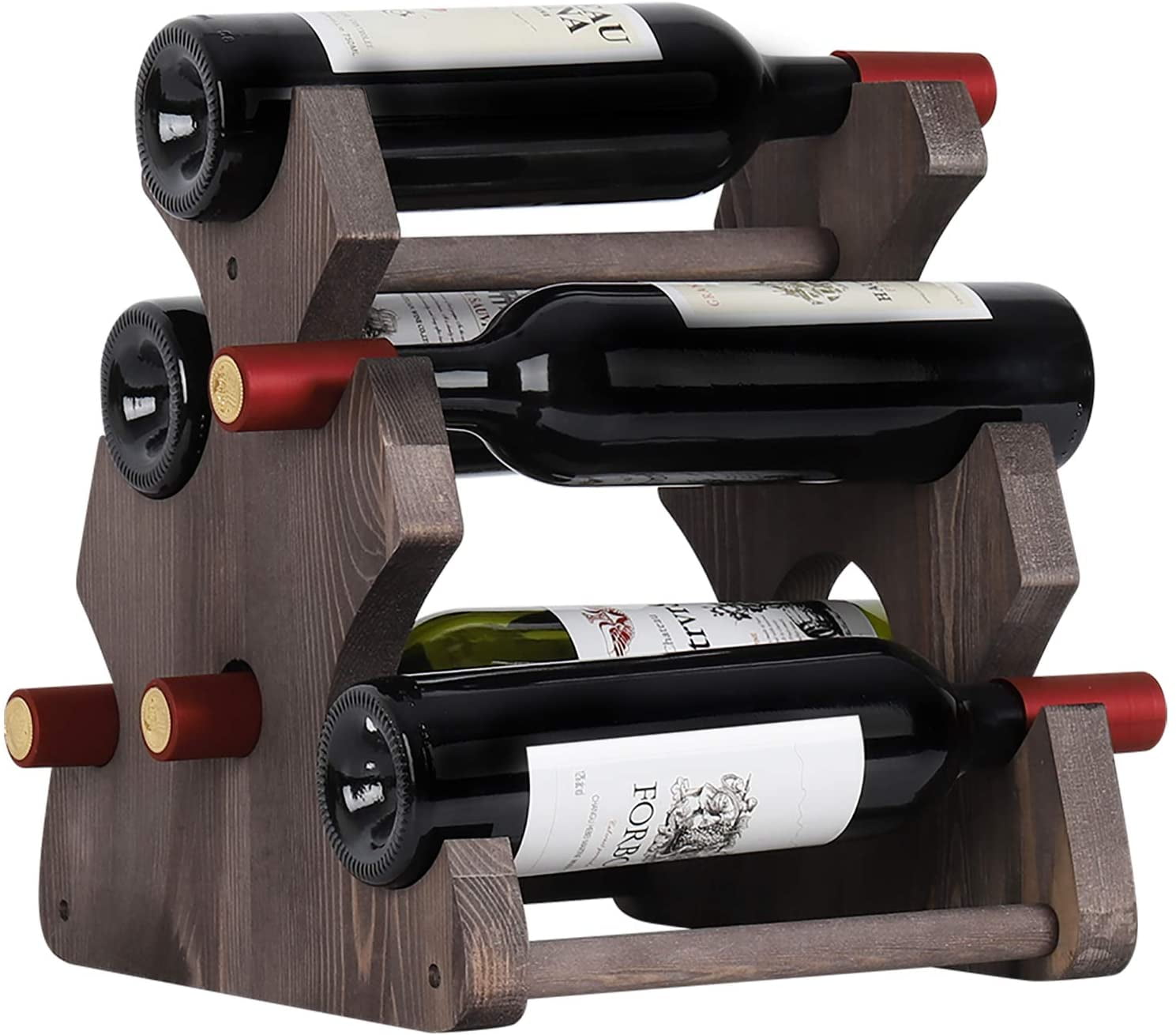Free Standing Countertop Wine Storage Racks 6-Bottles Rustic Wood Wine ...