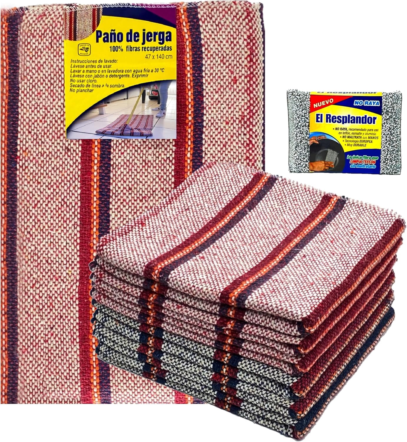 Jergas Multiusos 140 x 47 cm Extra Grande + Bono Fibra – Pack 6 Trapos ...