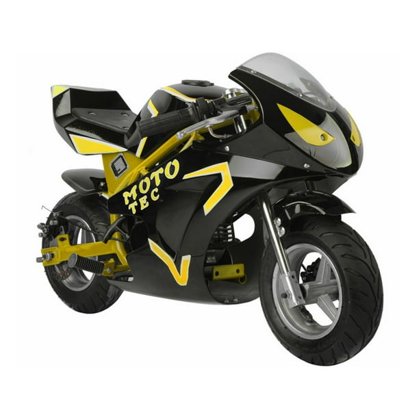 MotoTec 49cc 2-Stroke Gas Powered Pocket Bike Mini Motorcycle GT Yellow ...