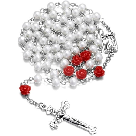 Rosary Beads Catholic Necklace for Women, First Communion Gifts for ...
