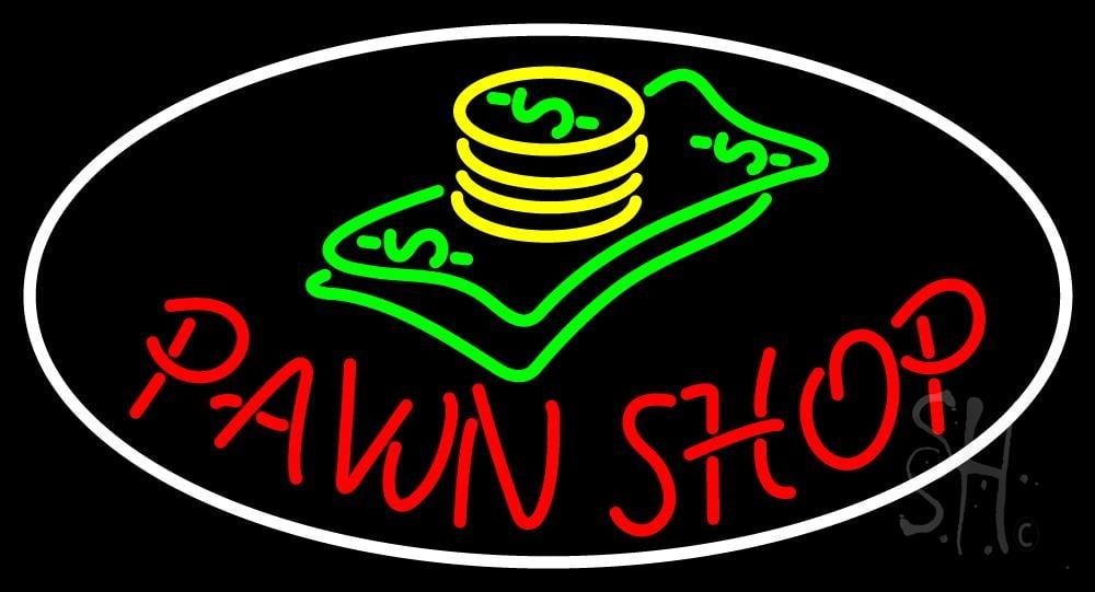 Oval Pawn Shop LED Neon Sign 20 x 37 - inches, Black Square Cut Acrylic ...