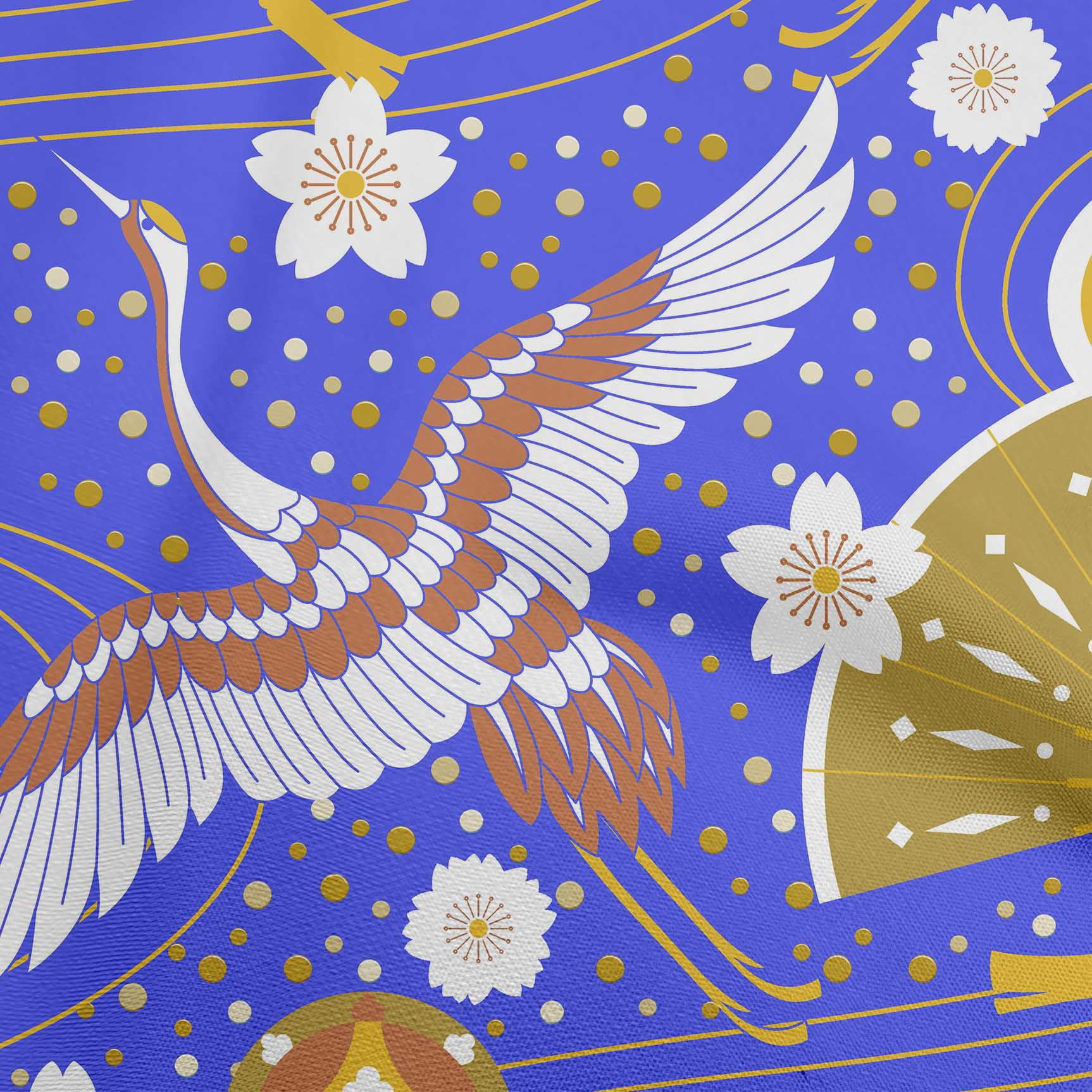 oneOone Cotton Silk Medium Blue Fabric Asian Japanese Pattern Sewing ...