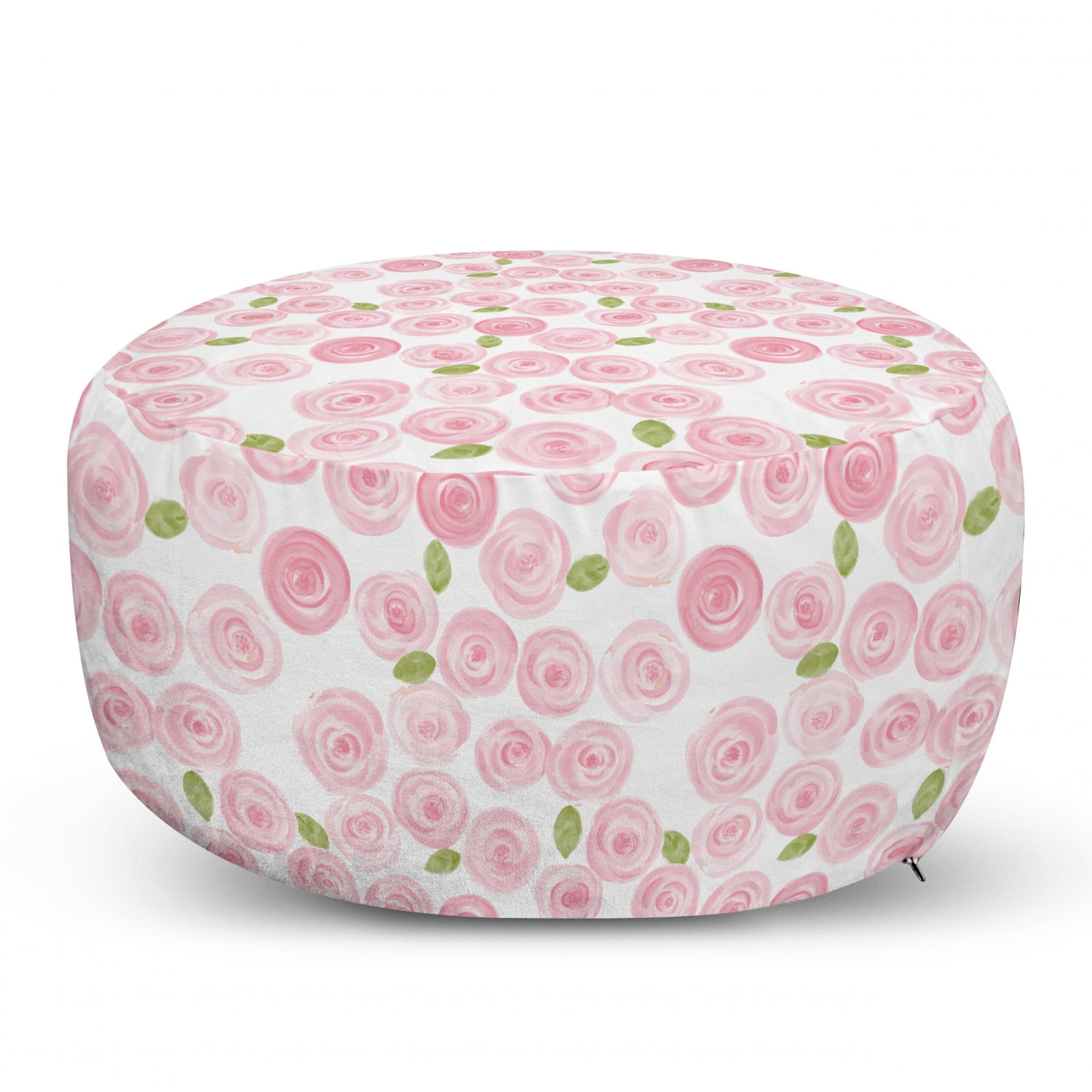 Watercolor Flowers Pouf Cover with Zipper, Romantic Rose Flowers Field ...