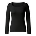 Women Casual Solid Color Square Neck Shirt Long Sleeved Tight Fitting ...