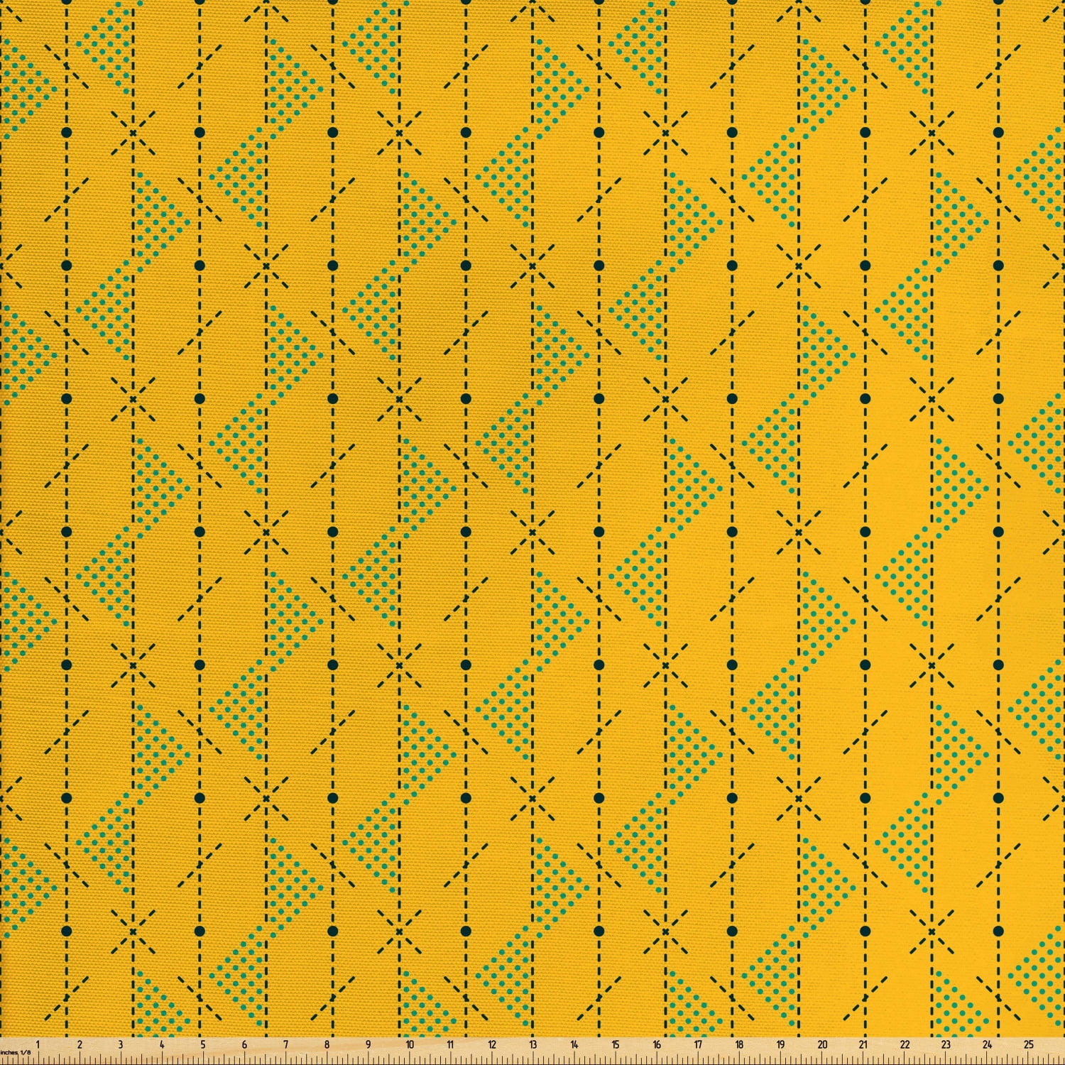 Abstract Fabric by the Yard, Geometric Pattern of Dots and Dashed Lines ...