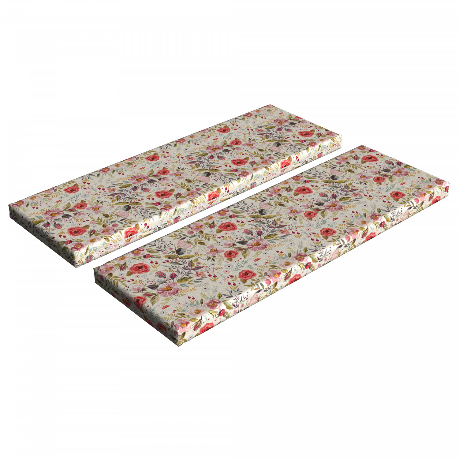 Spring Bench Cushion Set of 2, Romantic Springtime Composition with ...