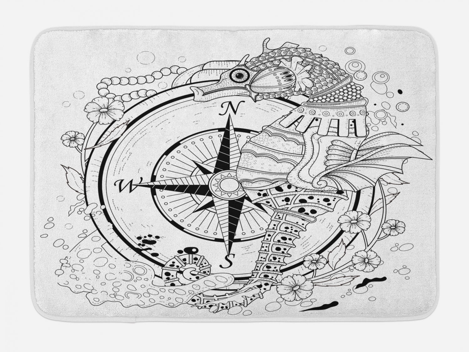 Compass Bath Mat, Giant Seashore All over Compass in Exquisite Ornate ...