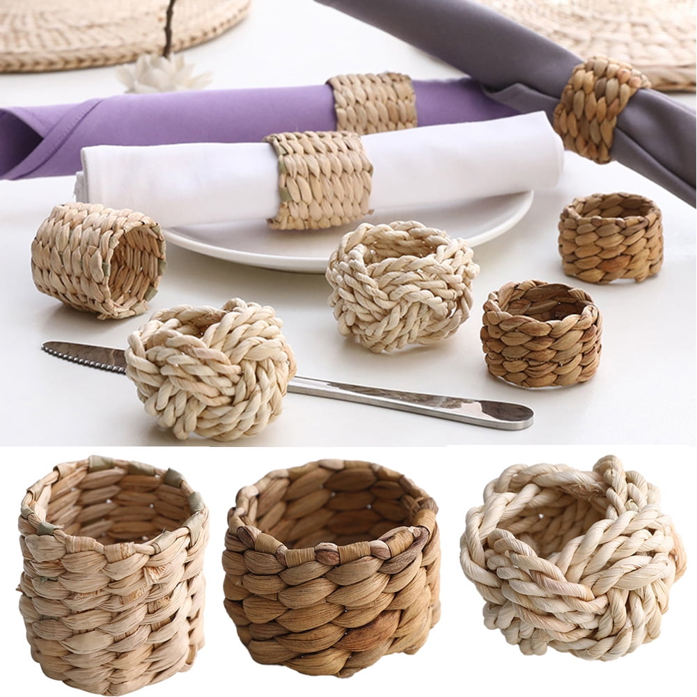 Cheer.US 6Pcs Natural Rustic Napkin Rings, Handmade Braided Twisted ...