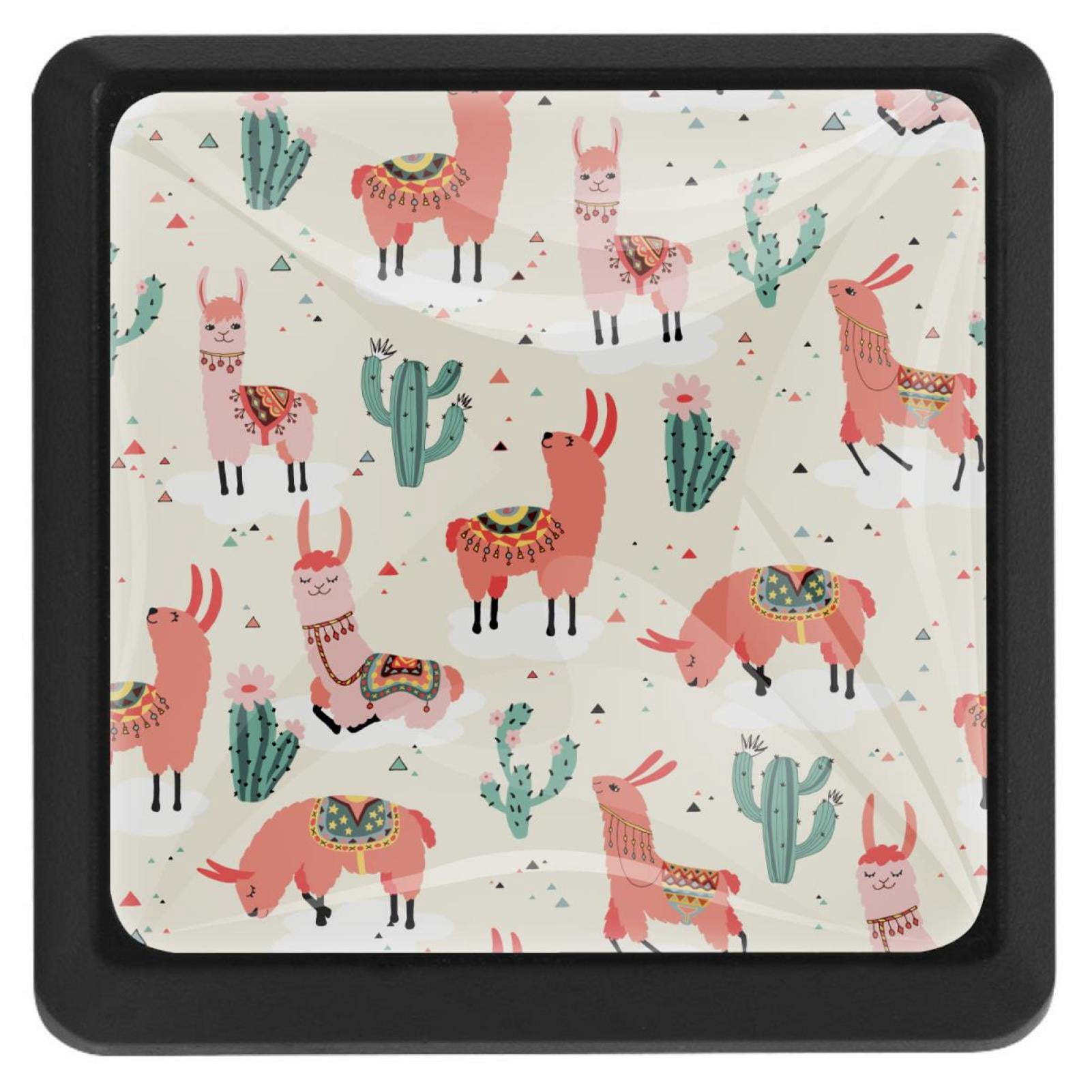 3 Pack Lama with Cacti Square Cabinet Door Knobs Decor for Cupboard ...