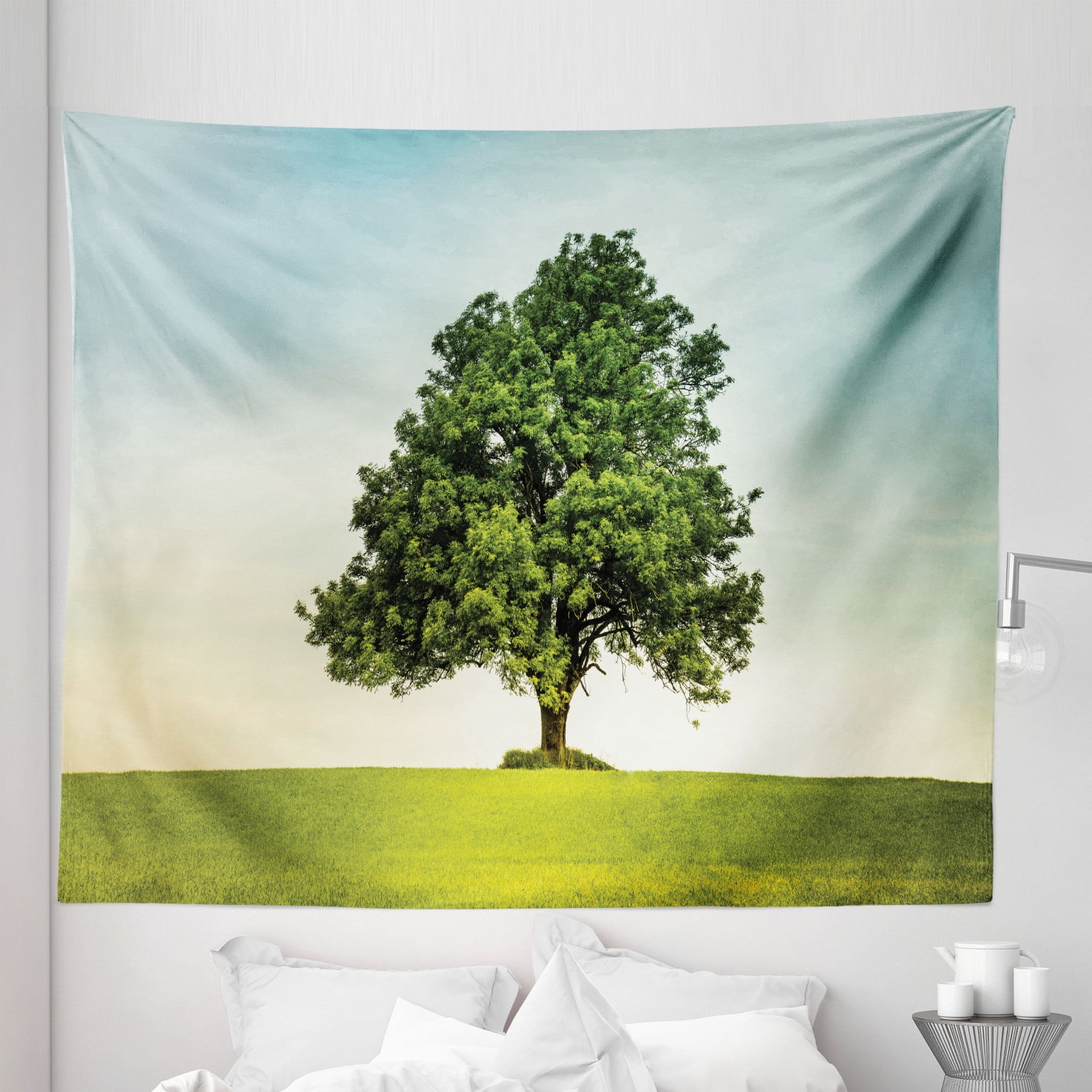 Trees Tapestry, Retro Style Effect Nature Photo of Leafy Branches ...