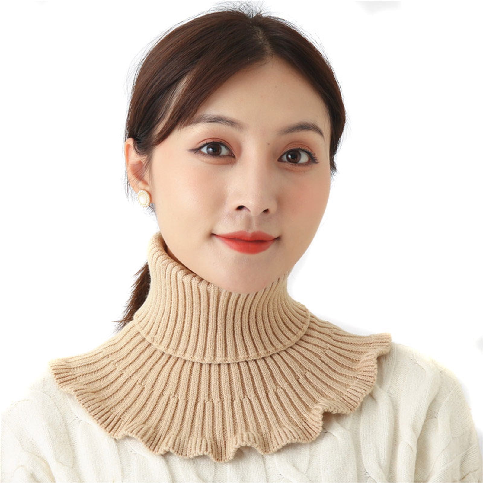 Turtleneck bib fake collar wool high neck collar beige Turtleneck bib ...