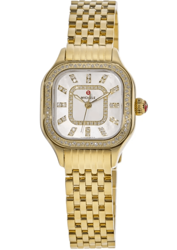 Michele Meggie Diamond Mother of Pearl Dial Gold-tone Steel Women's ...