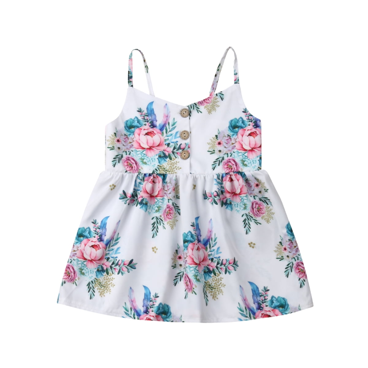 Tregren Summer Casual Baby Girls Strap Dress Sleeveless Floral Print ...