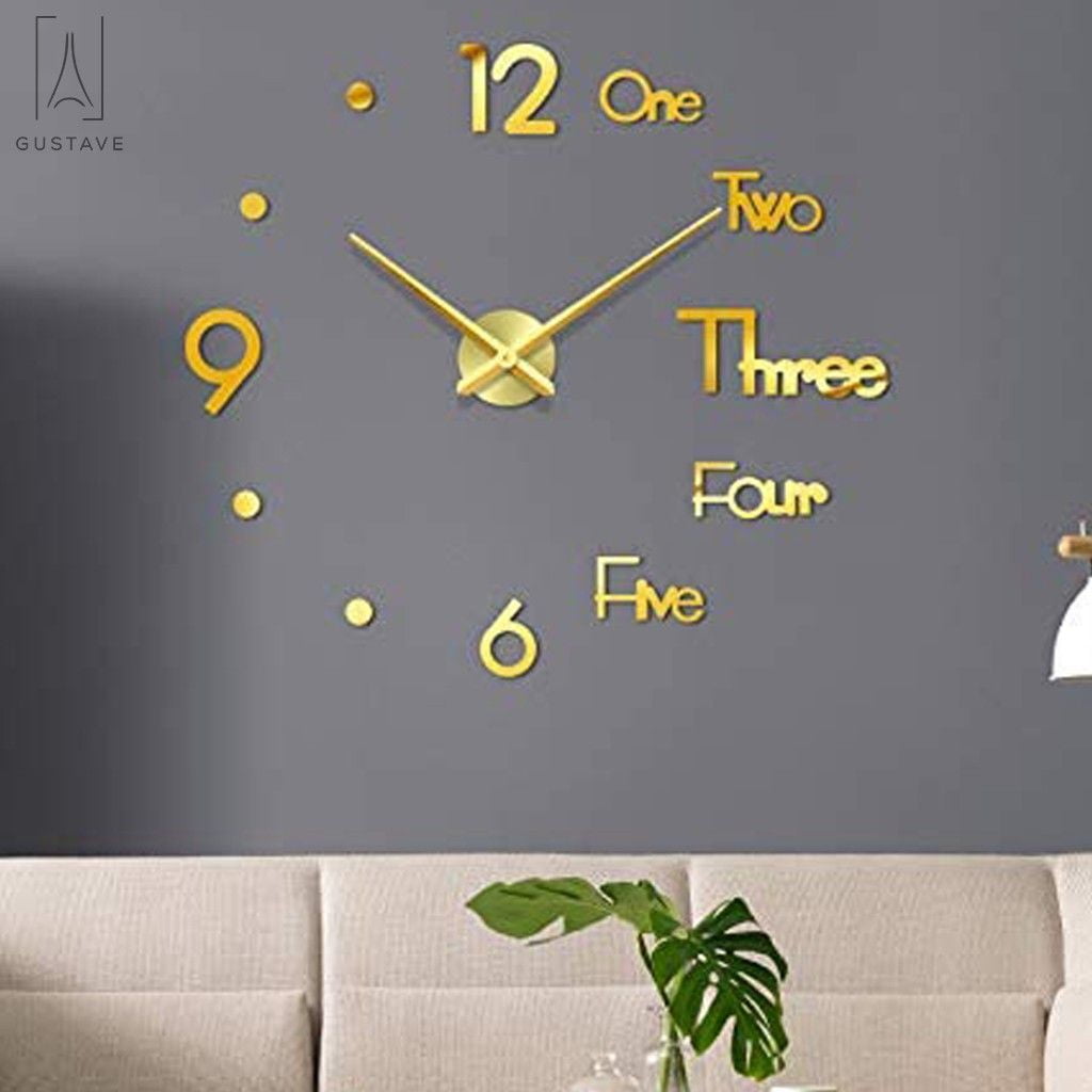 Gustave Frameless Large 3D DIY Wall Clock, Modern Design Creative Mute Wall Clock for Home ...