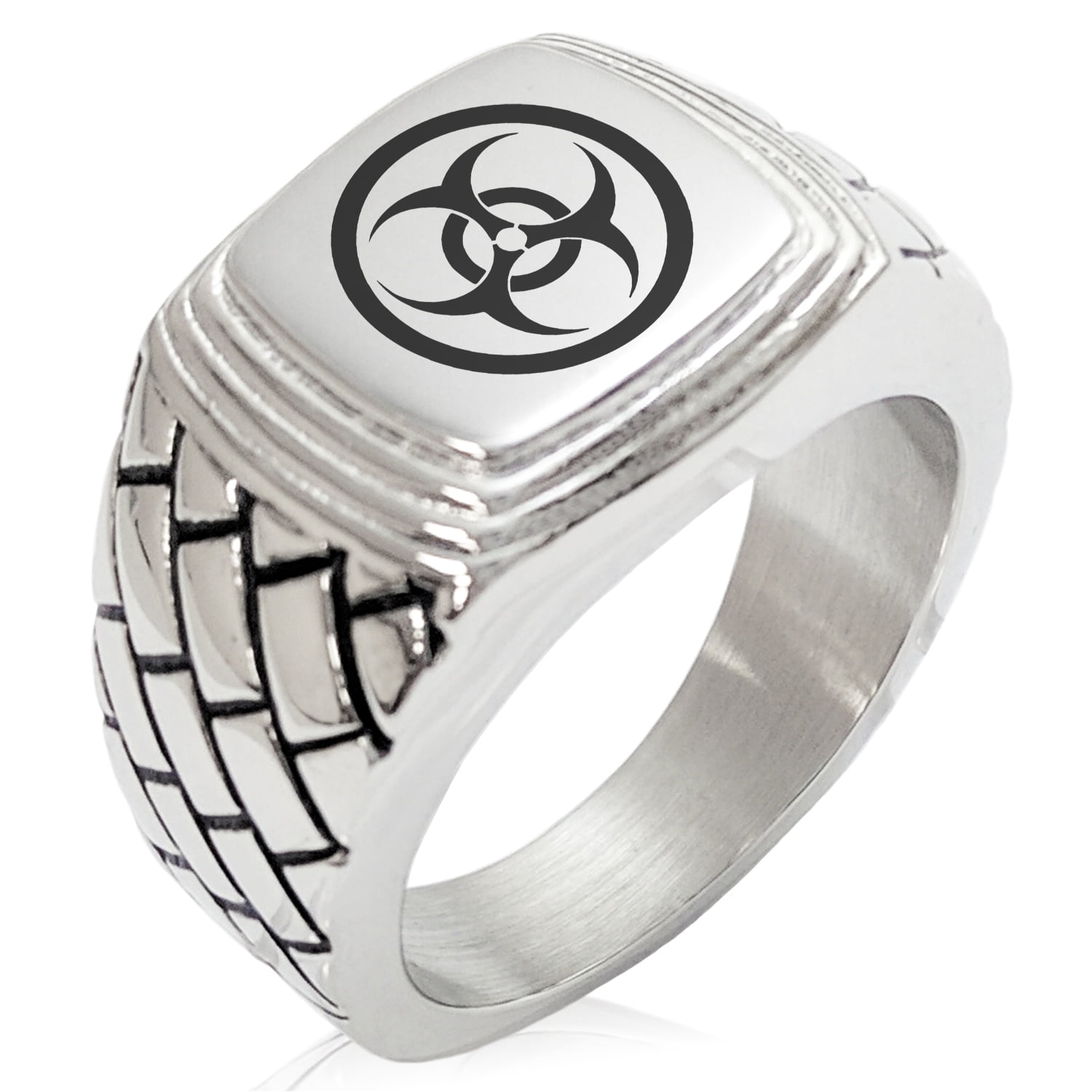 Stainless Steel Encircled Biohazard Geometric Pattern Step-Down Biker ...