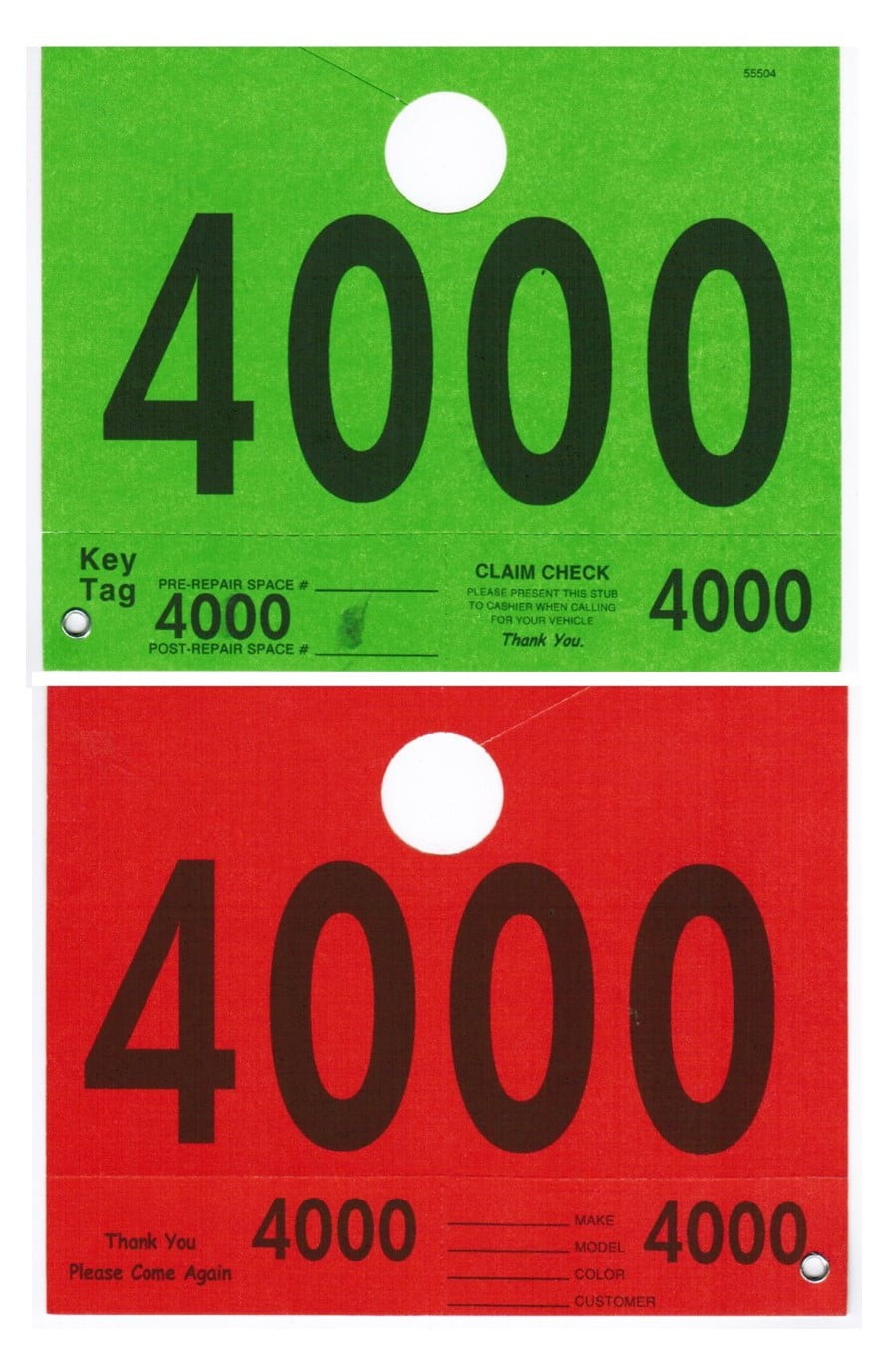 Numbered Auto ID Tag w Hang Slit and Claim Check, 5-1/4" x 6-1/2", Red ...