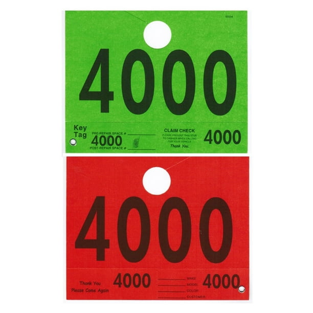 Numbered Auto ID Tag w Hang Slit and Claim Check, 5-1/4" x 6-1/2", Red ...