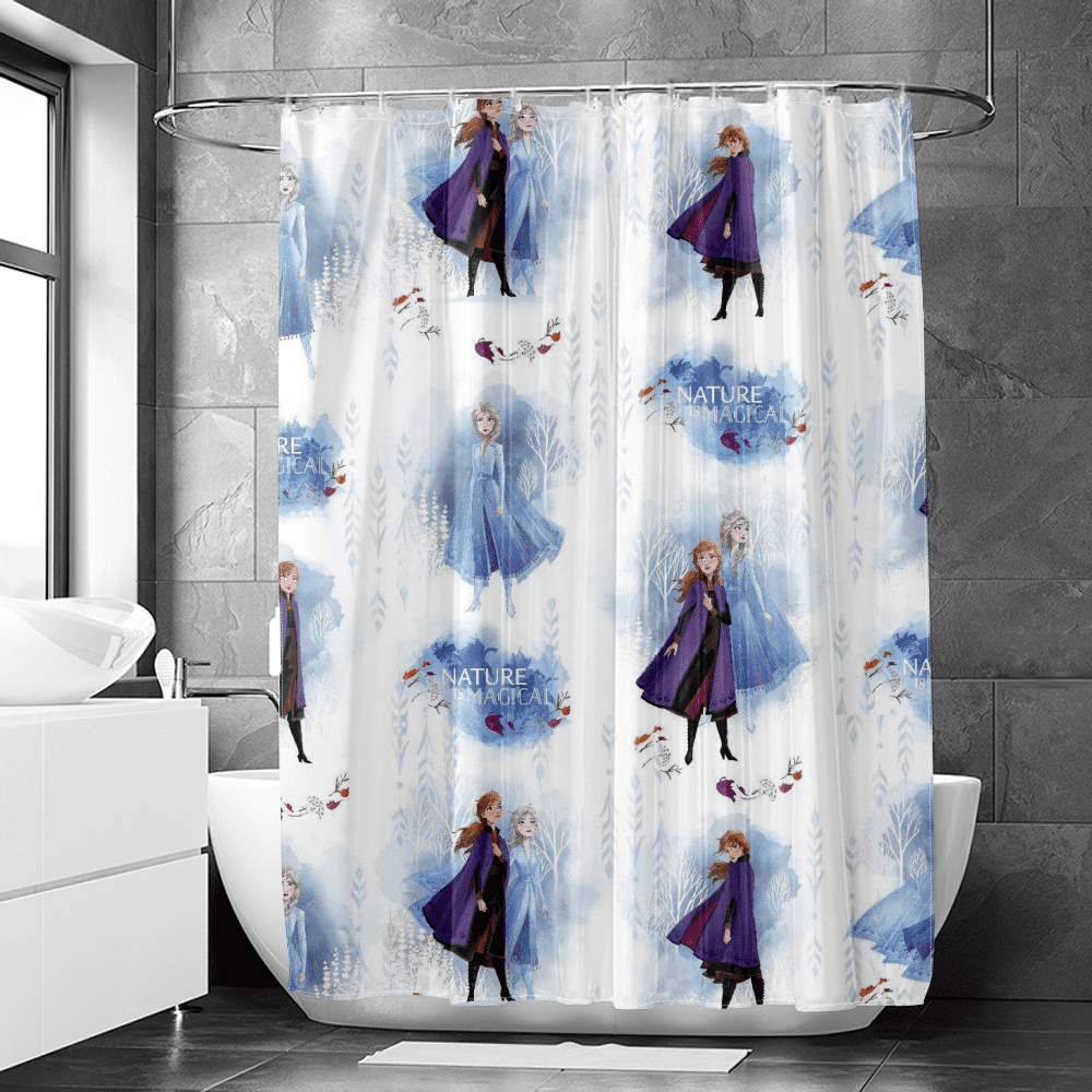 Frozen Elsa Anna Shower Curtains With Hooks And Easy To Use Polyester