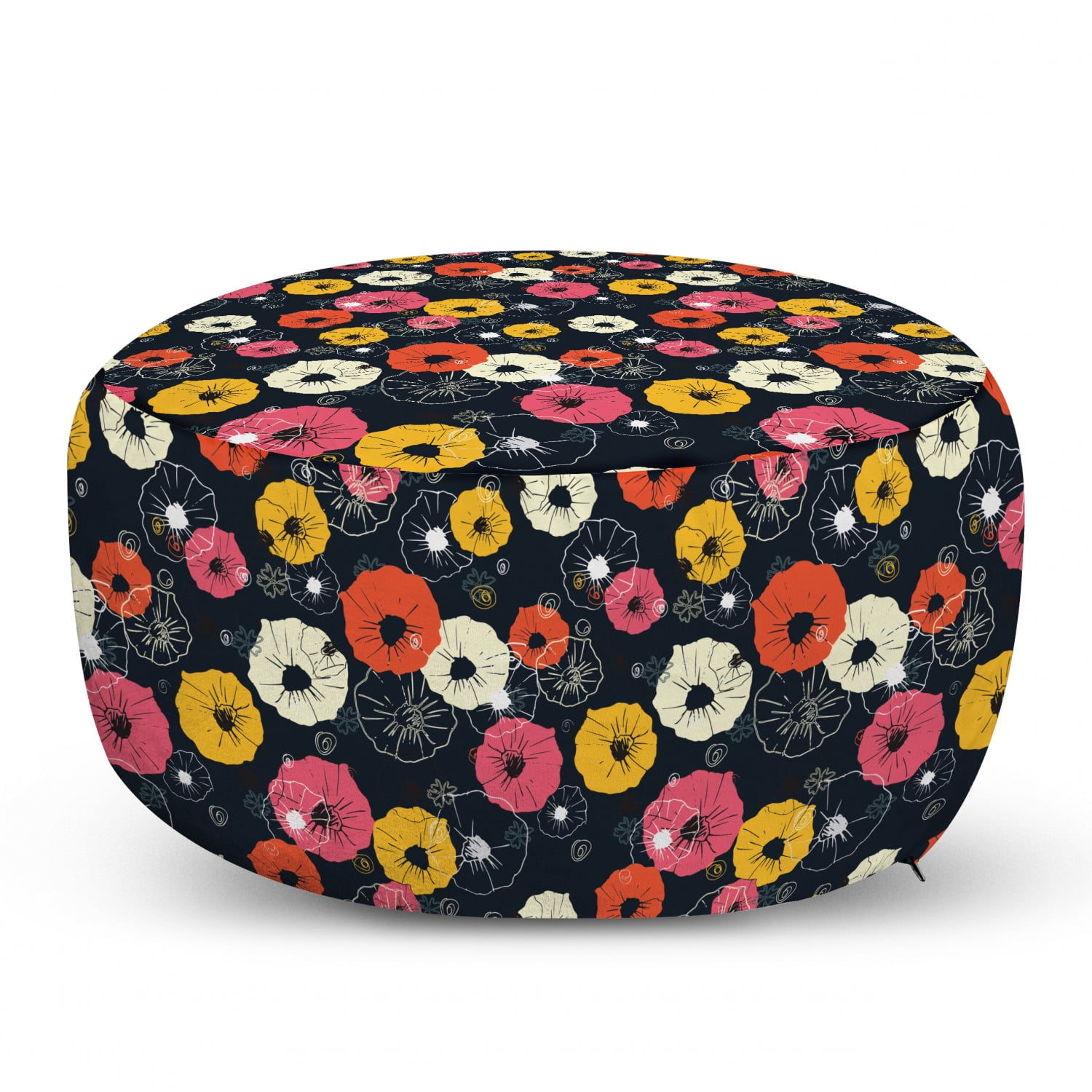 Floral Pouf Cover with Zipper, Flower Pattern with Colorful Arrangement ...