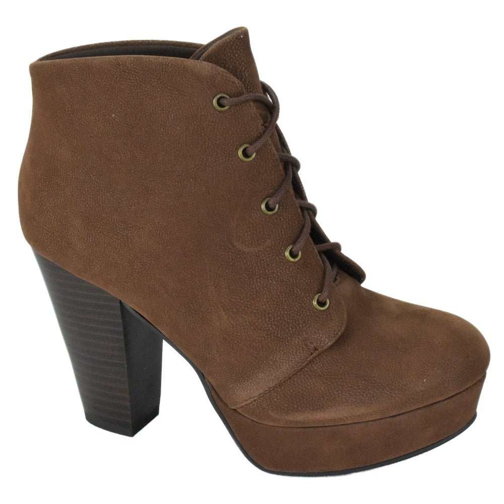 SODA - Soda Women Chunky Thick High Heels Ankle Boots Platform Lace Up ...