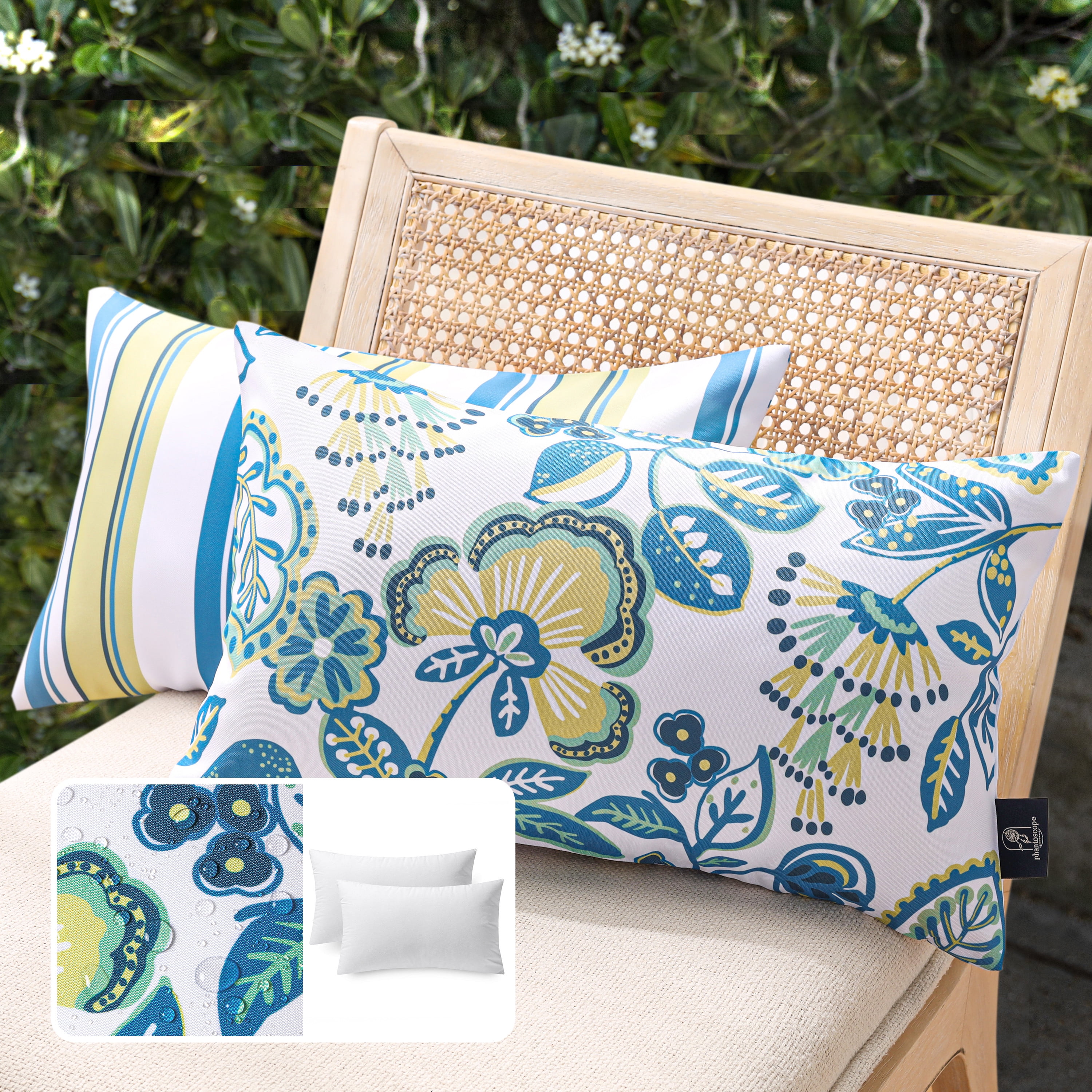 Outdoor Floral Printed Decorative Waterproof Throw Pillow for Patio ...