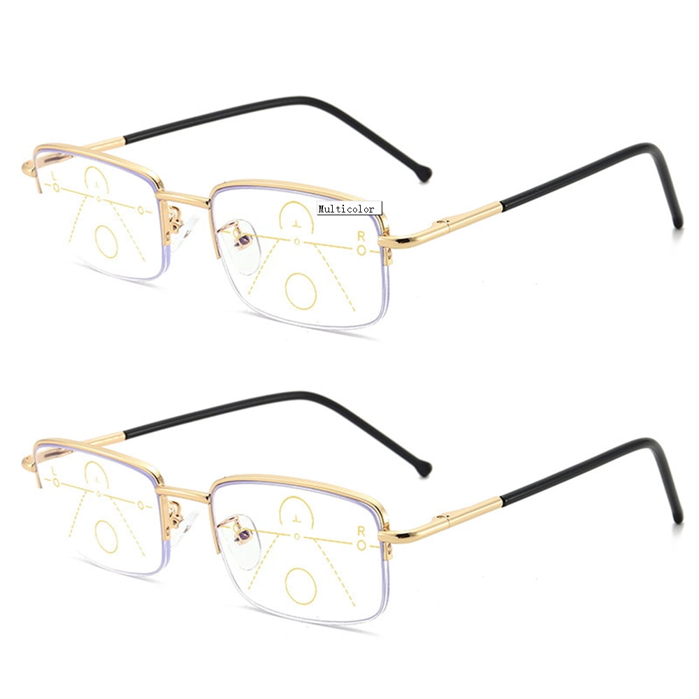 2 Pairs Mens Half Frame Reading Glasses Metal Progressive Multifocal ...