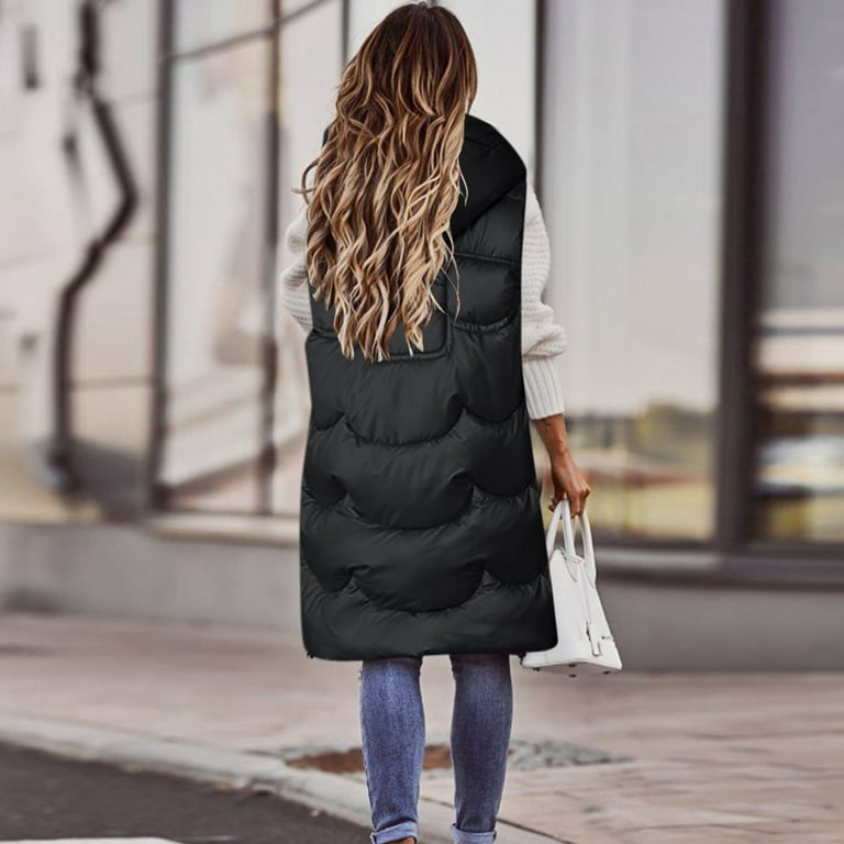 CAICJ98 Women's Long Hooded Vest, High Neck Zipper, Quilted CAICJ98 Women's Long Hooded Vest, High Neck Zipper, Quilted