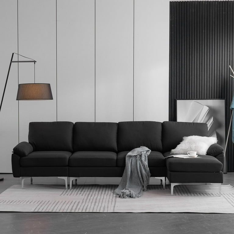 Black Fabric Sectional Sofa With Chaise | Baci Living Room