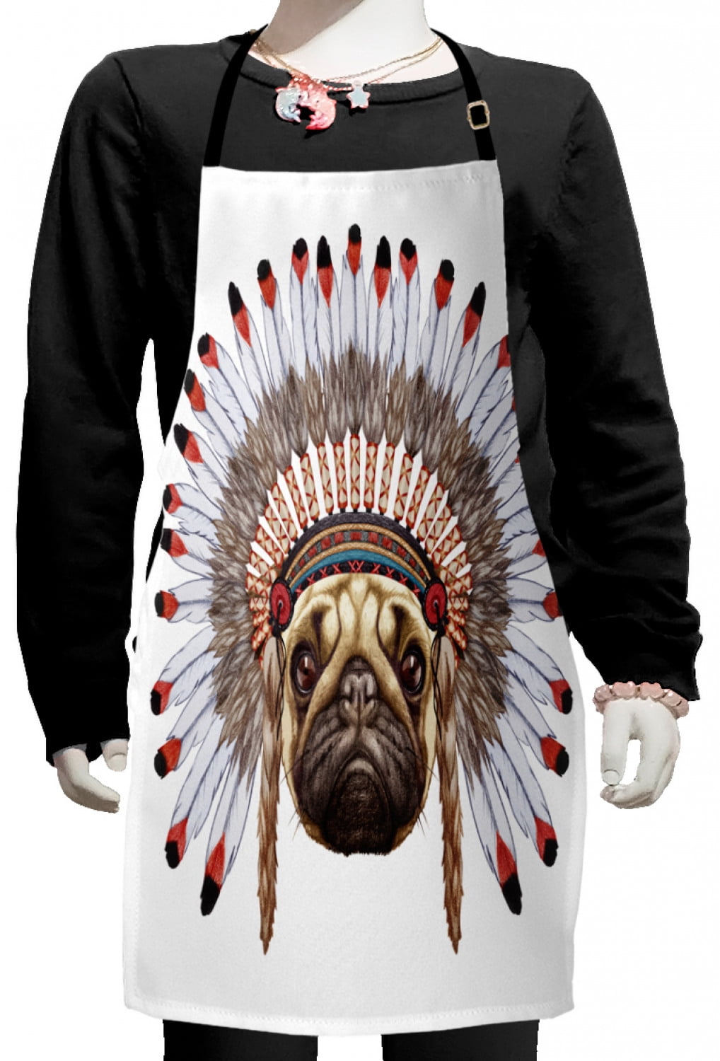 Pug Kids Apron, Portrait of a Dog Native with Bonnet Hand Drawn ...