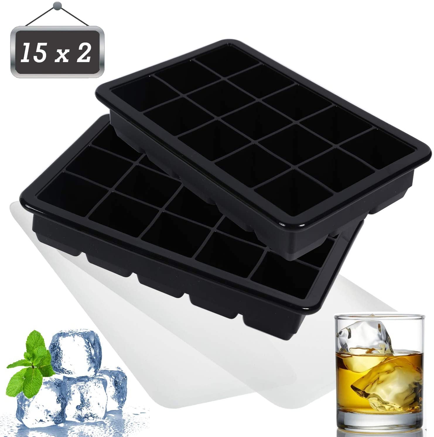 Black Ice Cube Mold, Pack Of 2 Large Silicone Ice Cube Containers With ...