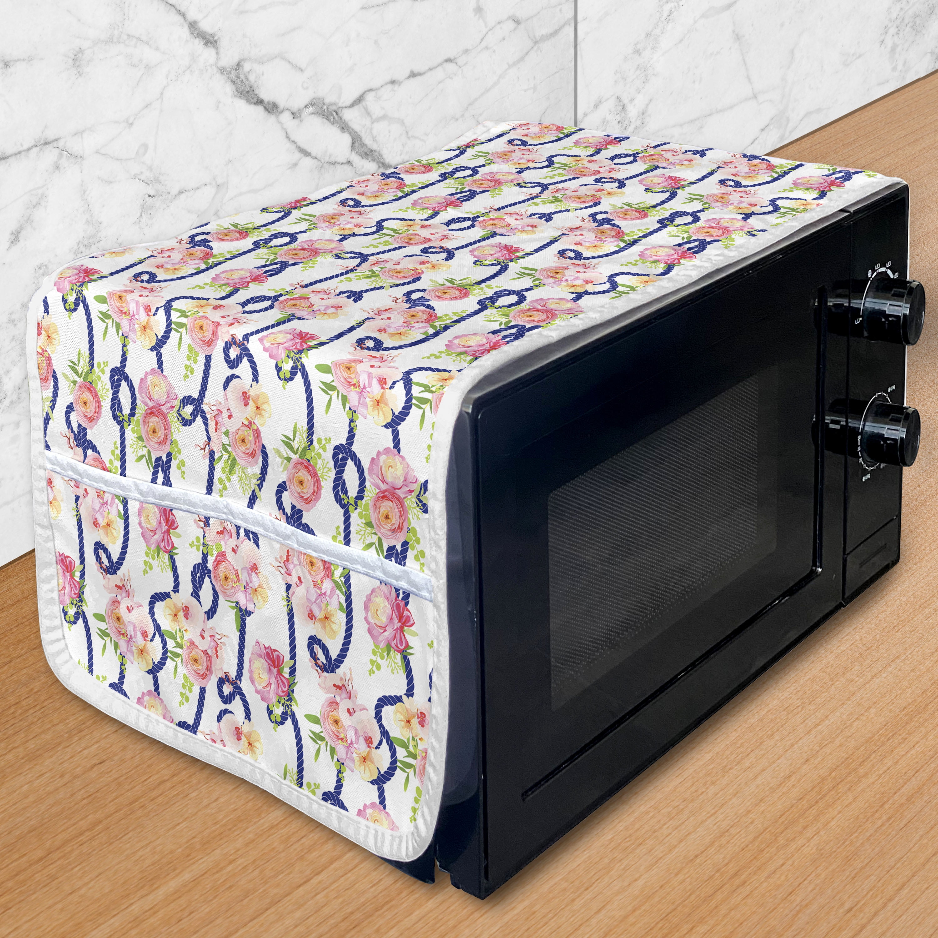 Navy and Blush Microwave Oven Cover, Twisted Blue Marine and Bouquets ...