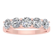 1/2 Carat TW Round Natural Diamond Five Stone Wedding Band in 10k Rose ...