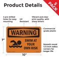 Swim At Your Own Risk OSHA WARNING Rigid Plastic Sign 10 Inch x 7 Inch ...