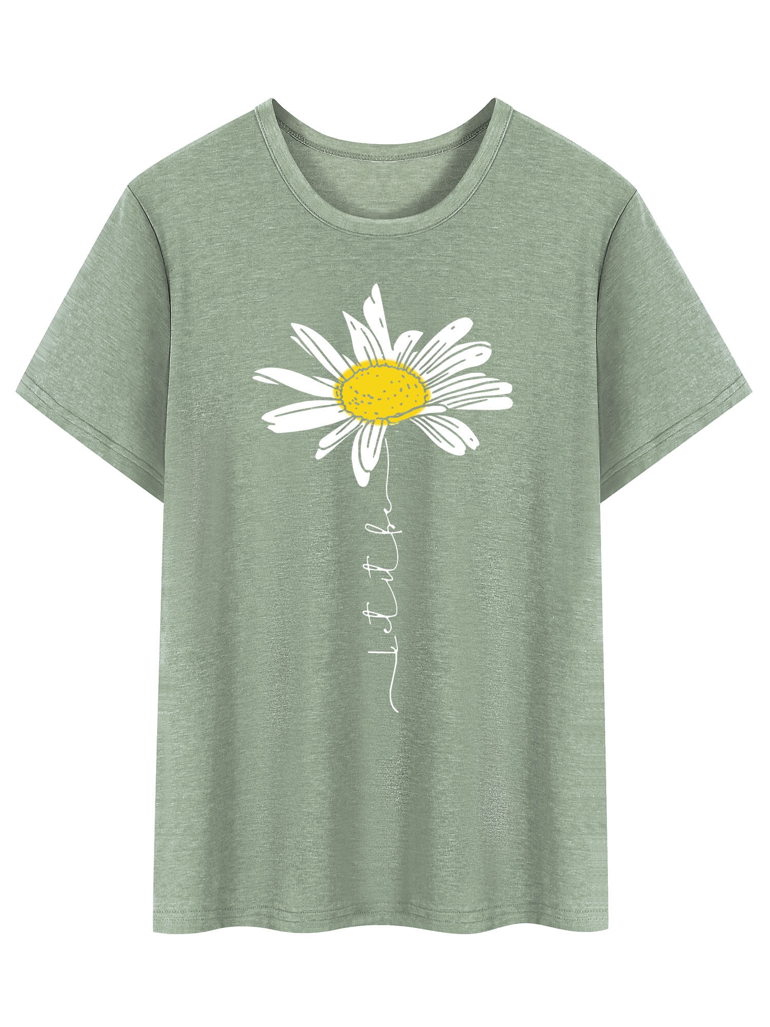 ZXSXSY Women's Daisy Letter Print Crew Neck Short Sleeve ZXSXSY Women's Daisy Letter Print Crew Neck Short Sleeve