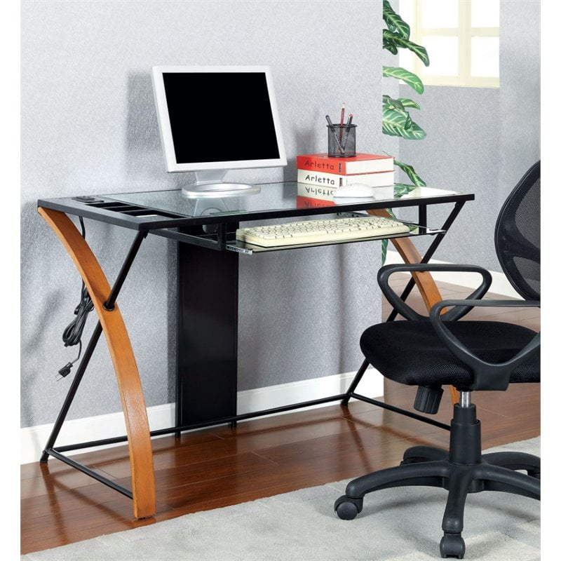 Bowery Hill Glass Top Computer Desk in Oak and Black - Walmart.com