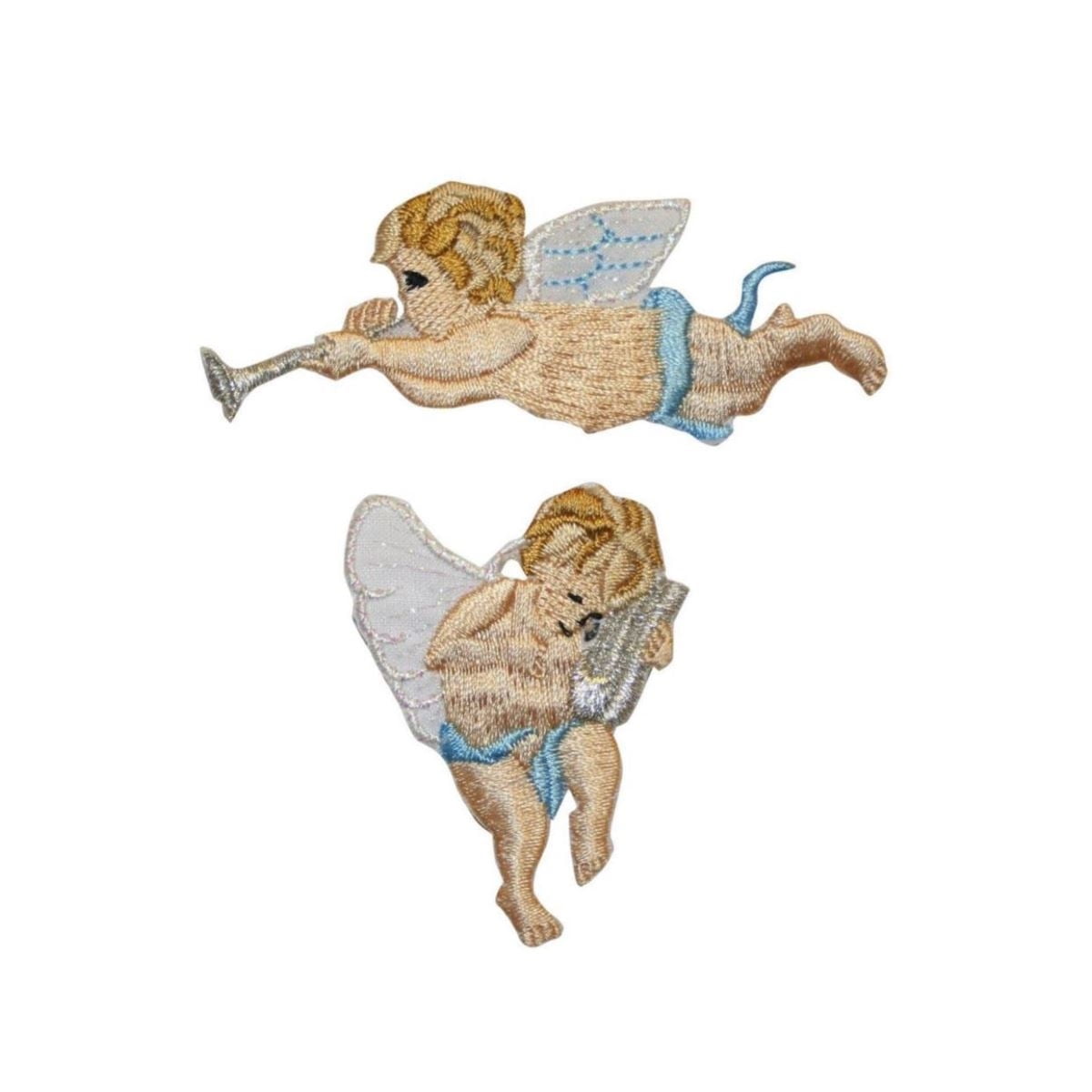 ID 0159BC Set of 2 Angels Patch Playing Music Embroidered Iron On Badge ...
