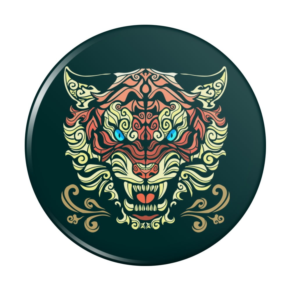 Fierce Snarling Tribal Tiger Oni Kitchen Refrigerator Locker Button ...