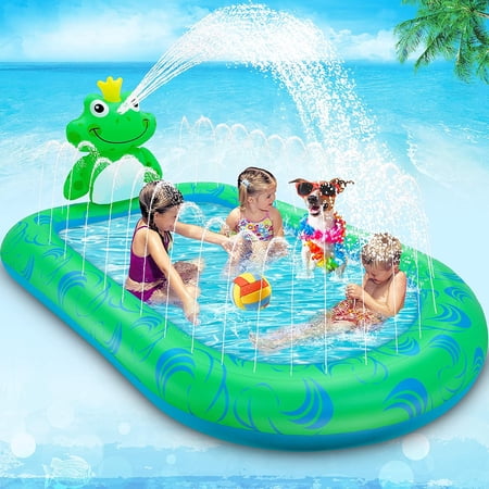 HTCM Inflatable Sprinkler Pool, Updated Baby Pool with 2 Sprinkler ...