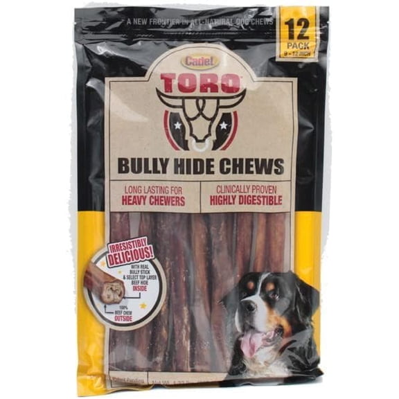 Cadet Toro Bully Hide Chews, All-Natural Dog Chews, 9"-12" (12 Count ...