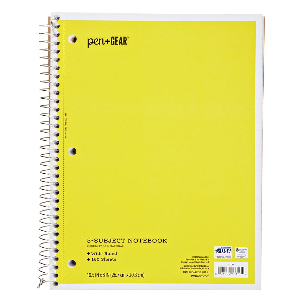 pen-gear-5-subject-spiral-notebook-wide-ruled-180-pages-yellow