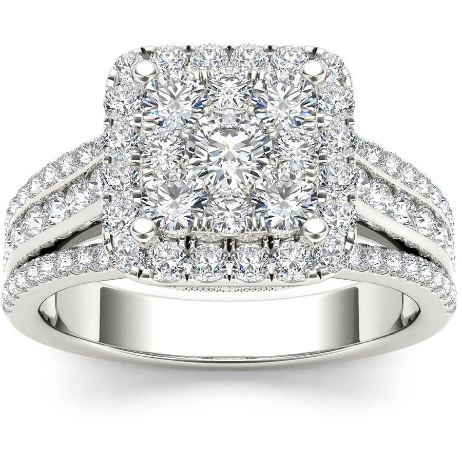 1-1/2 Carat T.W. Diamond Single Halo Cluster 14kt White Gold Engagement ...