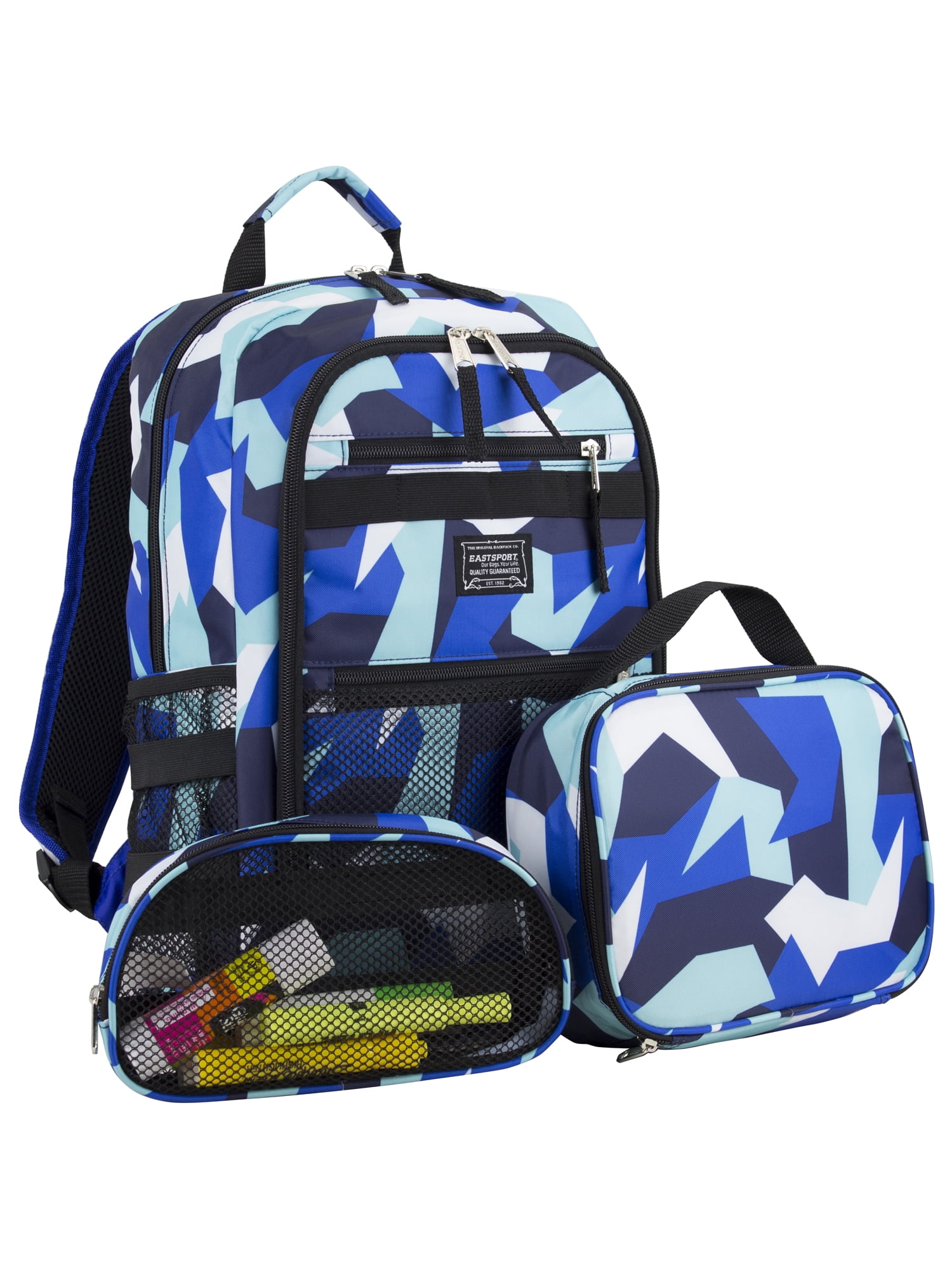 Eastsport Unisex 3-Piece Combo Backpack with Lunch Box and Pouch, Blue ...